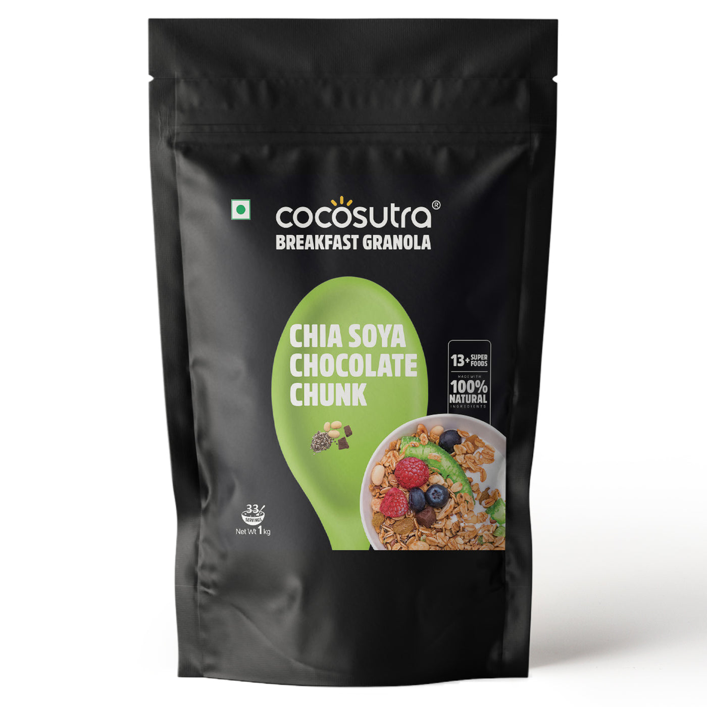 Chia Soya Chocolate Chunk Breakfast Granola | 1 Kg | Cocosutra